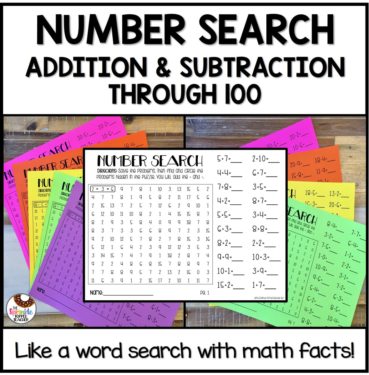 Addition and Subtraction Math Facts Fluency - Number Search Games – The ...
